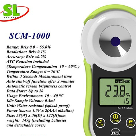 Máy đo độ ngọt (Brix) trái cây, máy đo độ brix SCM-1000, thang đo 0-55% ...