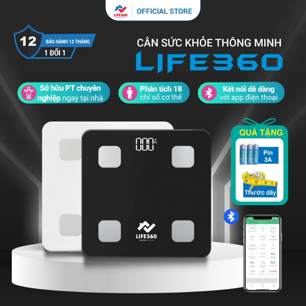 Cân Điện Tử Sức Khỏe Thông Minh Life360 LF-BFS24, Kết Nối Bluetooth ...