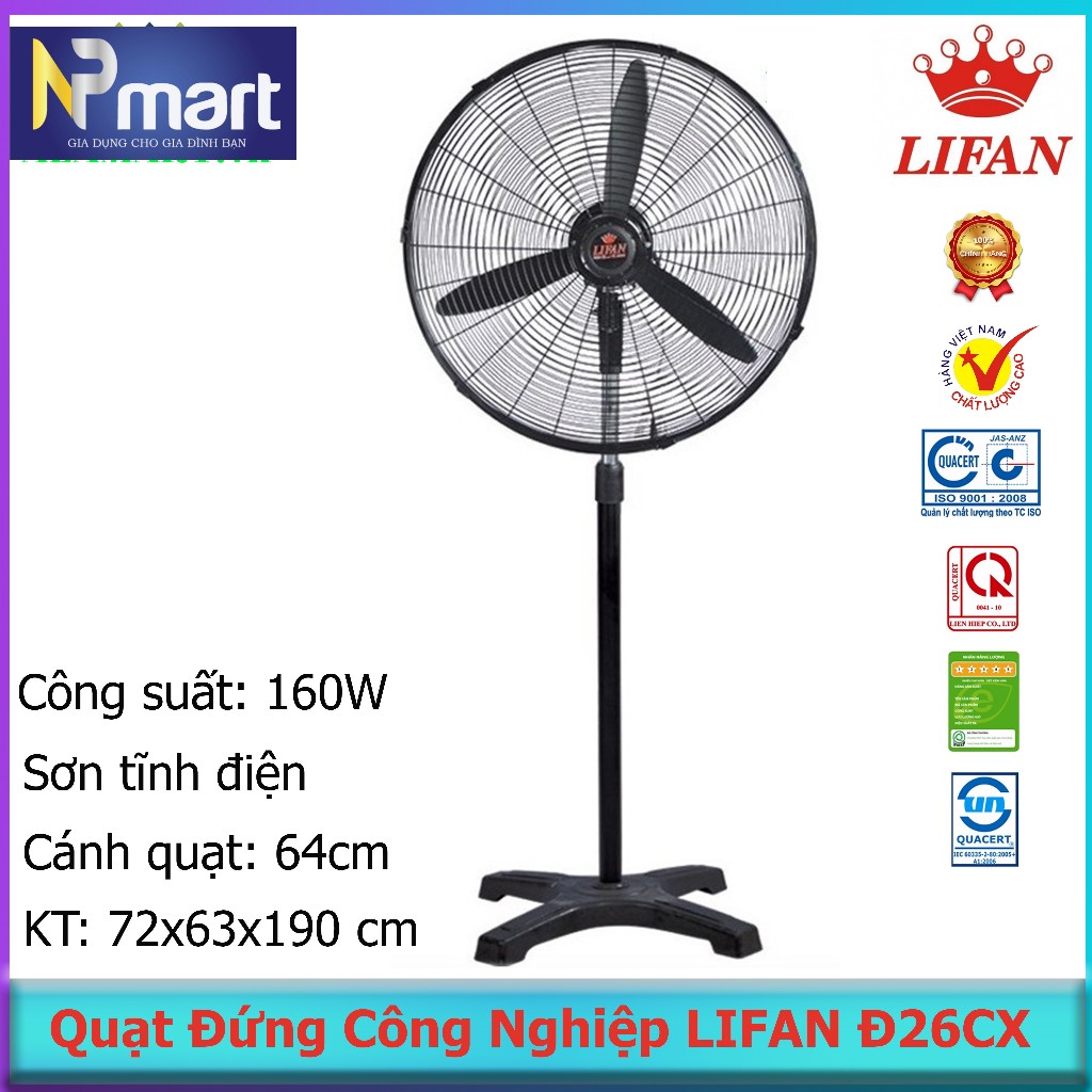 Quạt đứng công nghiệp LIFAN Đ-26CX 200W, cánh 64cm sử dụng nhà xưởng ...