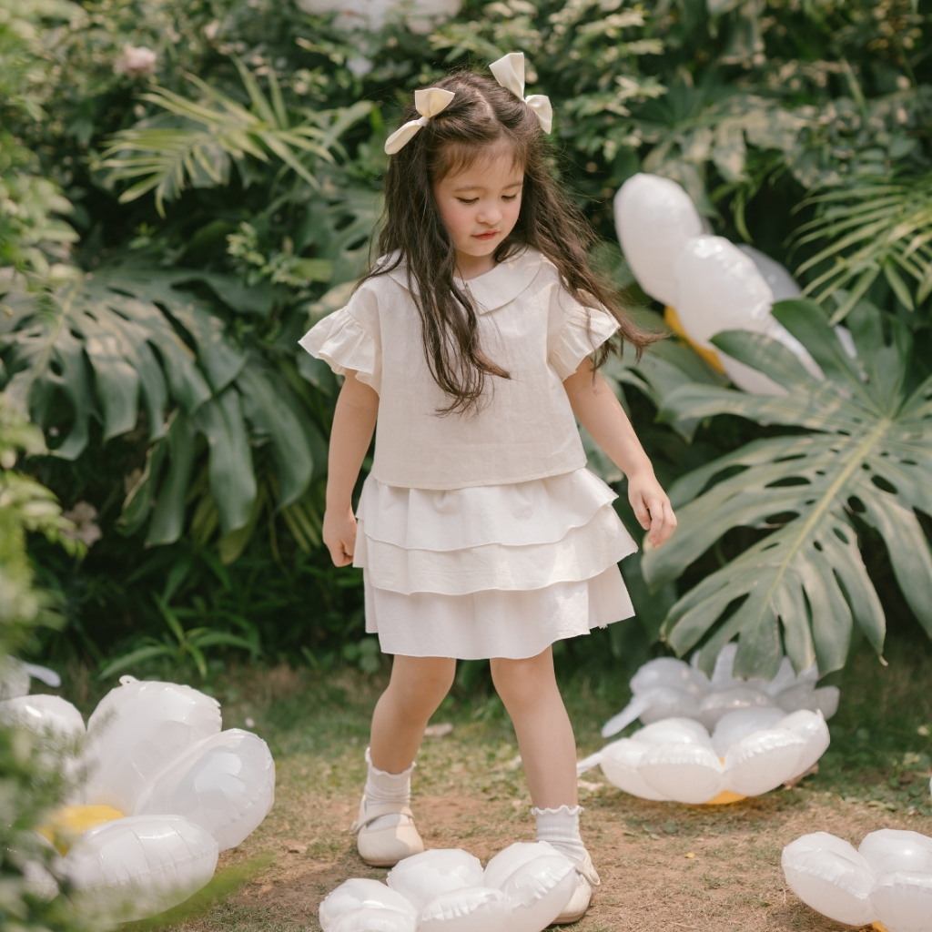 Bộ đồ cho bé gái Sora.bébé Cream Blossom Set chất liệu thô 100% cotton ...