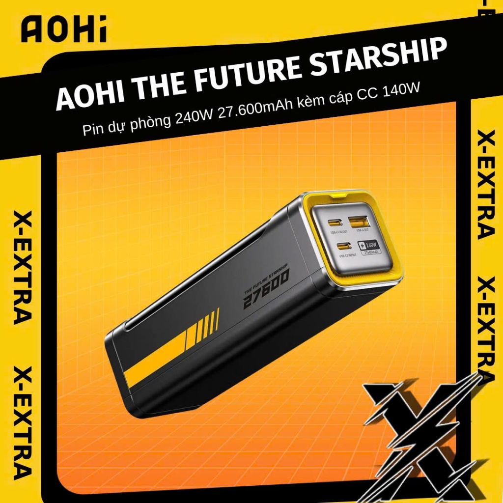 Pin dự phòng AOHI The Future Starship 240W 27.600mAh kèm cáp CC 140W, tích hợp màn hình LED ...