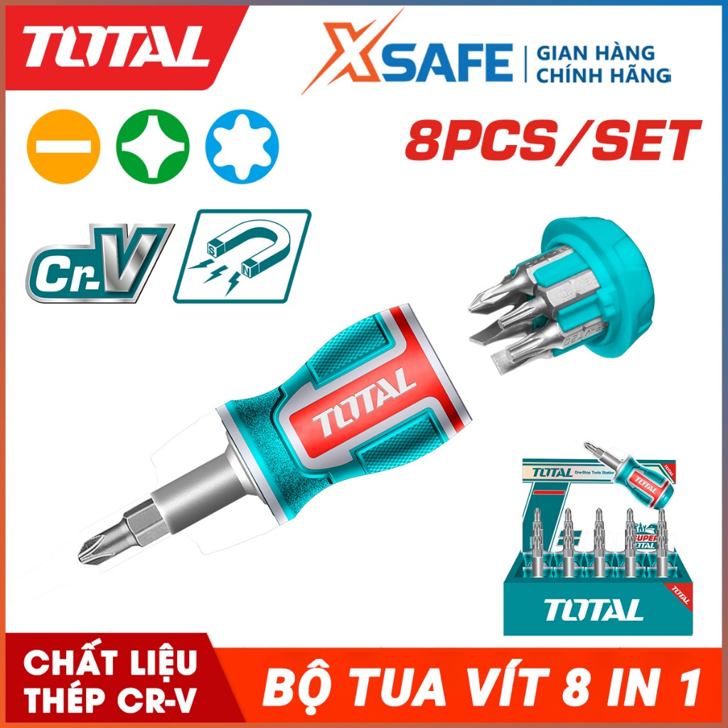 Bộ tua vít 8IN1 TOTAL TACSDS0706 chất liệu CR-V gồm 1 tay cầm và 7 đầu ...