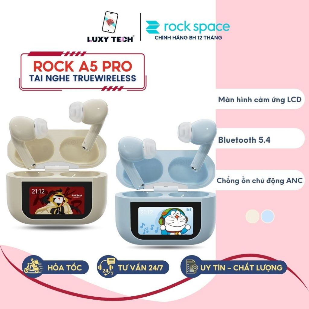 Tai Nghe TWS Rock A5 Pro, Màn Hình LCD, Chống Ồn Chủ Động ANC, Bluetooth 5.4 Đỉnh Nhất - BH 12 ...