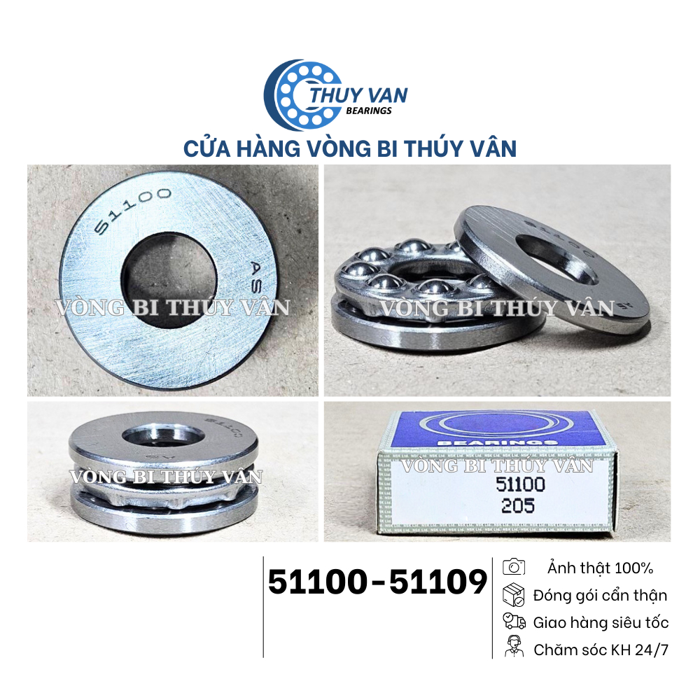 Vòng bi bạc đạn chà, tỳ, đẩy, chặn trục hạt tròn 51100 51101 51102 ...