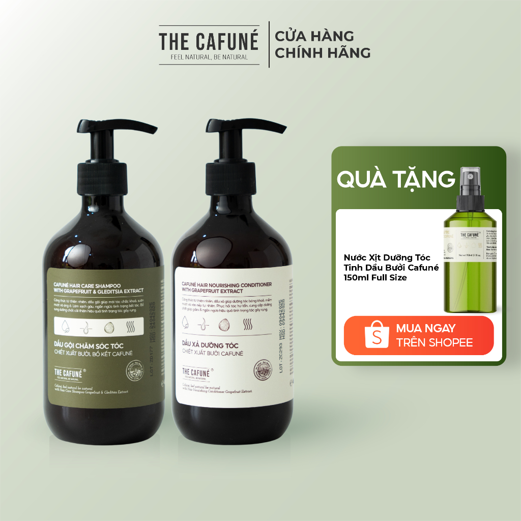 [Độc Quyền Shopee, Mua 1 tặng 1] Mua Bộ dầu gội xả Bưởi chăm sóc tóc Cafuné 480ml, Tặng Xịt mọc ...