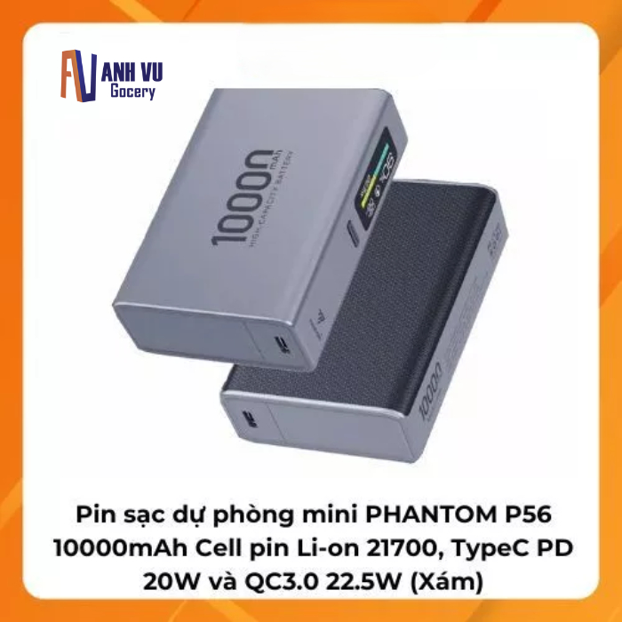 Pin sạc dự phòng mini PHANTOM P56 10000mAh Cell pin Li-on 21700, TypeC ...