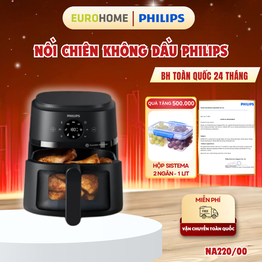 Nồi Chiên Không Dầu Philips NA220 dung tích 4.2 lít, công nghệ chiên ...