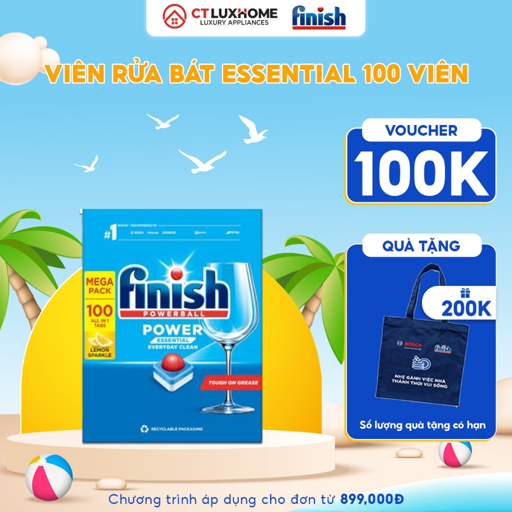 Viên rửa chén bát Finish Essential 100 viên [6 chức năng - Hàng chính ...