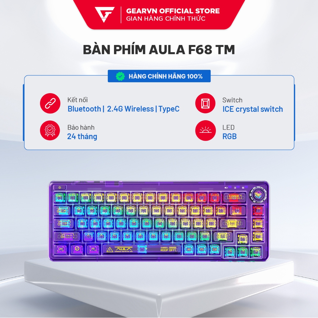 Bàn phím AULA F68 TM Ice Crystal switch - 3 MODE - HOTSWAP - LED RGB | Shopee Việt Nam