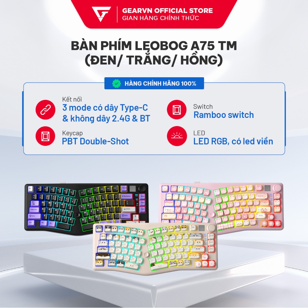 Bàn phím Leobog A75 TM Màu Hồng, Trắng, Đen (Rambo Switch) 3 Mode - Hot ...