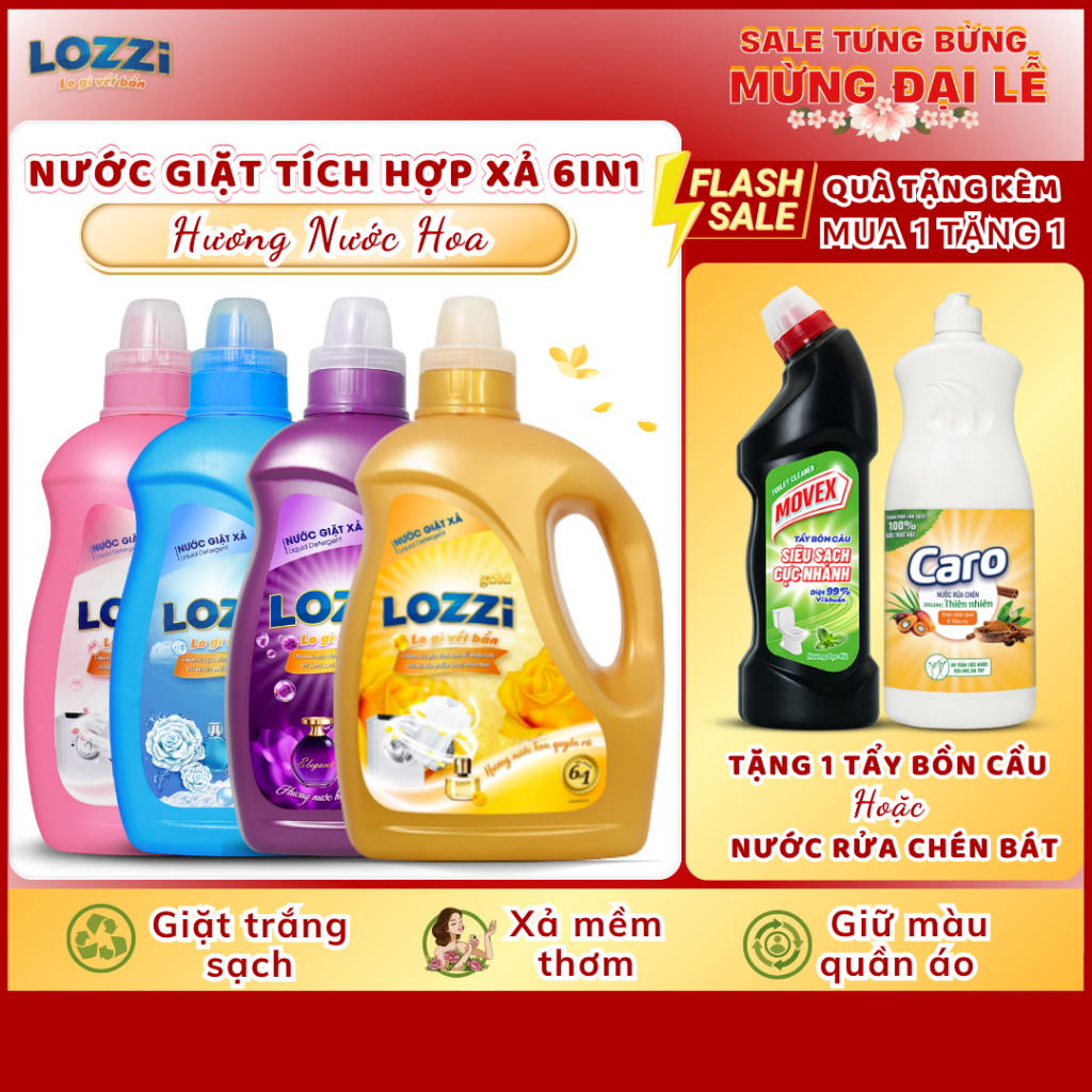 [MUA 1 -TẶNG 1] Nước giặt LOZZI can 3kg, Nước giặt tích hợp xả Lozzi ...