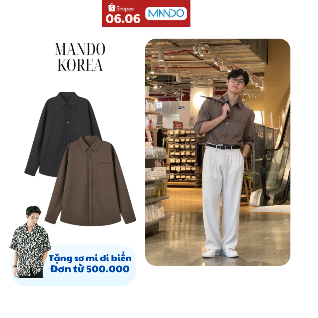 Áo Sơ Mi Metal-Shirt Giấu Cúc Tag Logo Kim Loại Oversized MANDO KOREA ...