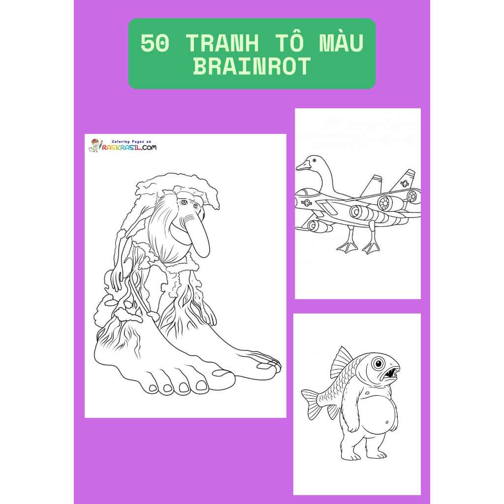 Bộ 50 tranh tô màu Brainrot tung tung tung sahur cho bé | Shopee Việt Nam