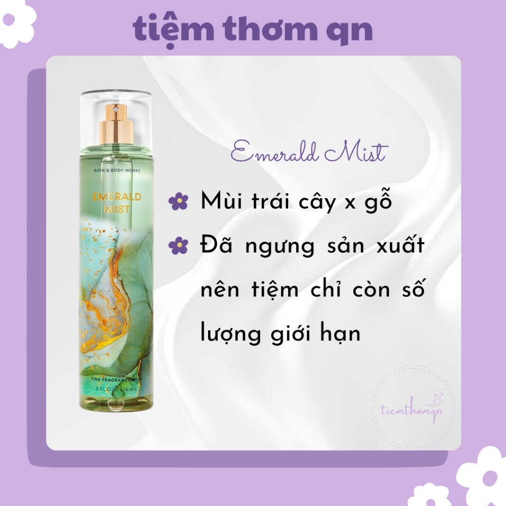 [Auth] Xịt Thơm Toàn Thân Body Mist Emerald Mist Bath & Body Works Mùi ...
