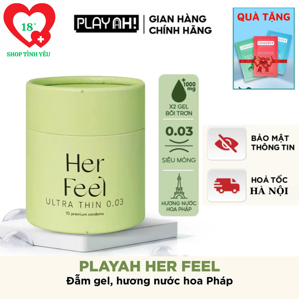 Bao cao su PlayAh Her Feel Ultra Thin 0.03, Size 52mm Siêu Mỏng Nhiều ...