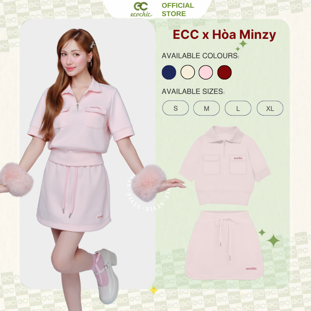 Set Bộ Váy ECOCHIC x HÒA MINZY CANDY CLOUD Áo Crop Polo Halfzip Phối Chân Váy Chất Liệu Cao Cấp ...