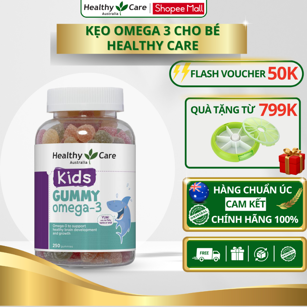 Kẹo dẻo bổ sung Omega Healthycare Kids Gummy Omega 3 hỗ trợ bé phát triển trí não và thị lực ...
