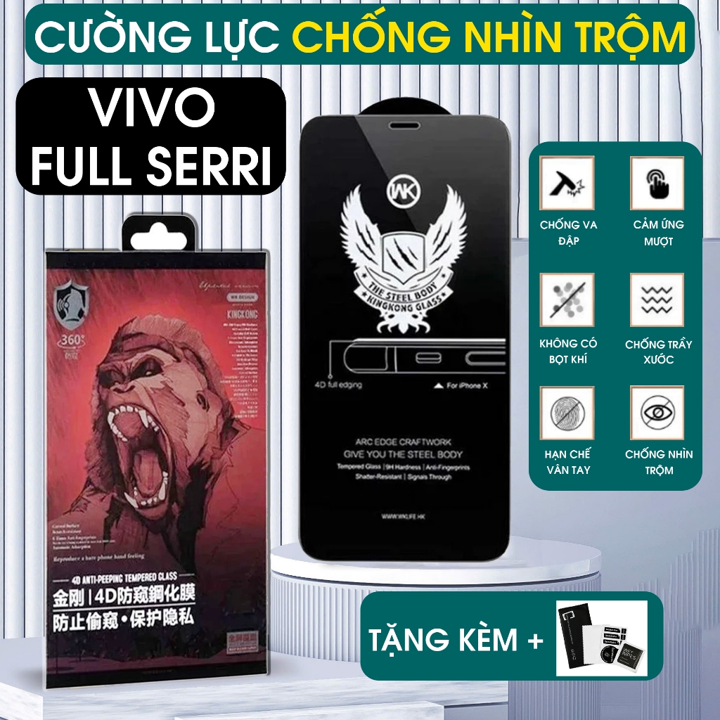 Kính cường lực Vivo Y12 Y15 Y17 Y12S Y15S Y17S Y19 Y20 Y21 Y51 Y53 Y100... Chống nhìn trộm cao ...