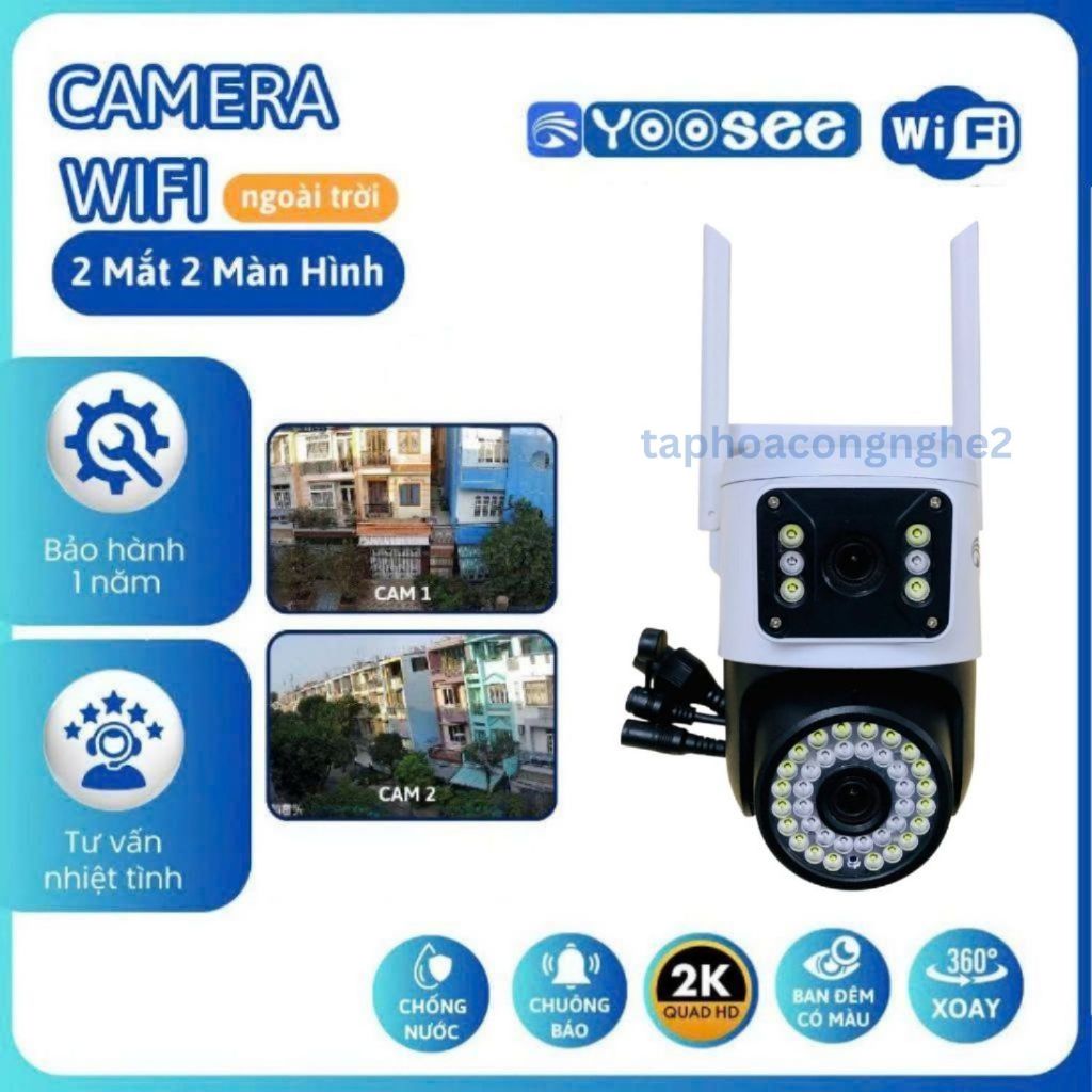 Camera Yoosee WIFI Lắp Đặt Ngoài Trời QPT36 2 Mắt 2 Màn Hình Xoay 360 ...