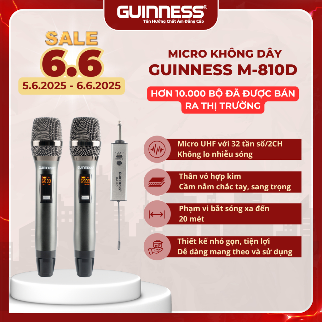 Bộ 2 Micro không dây GUINNESS M-810D Giá Rẻ, Mic Chống Hú, Micro ...