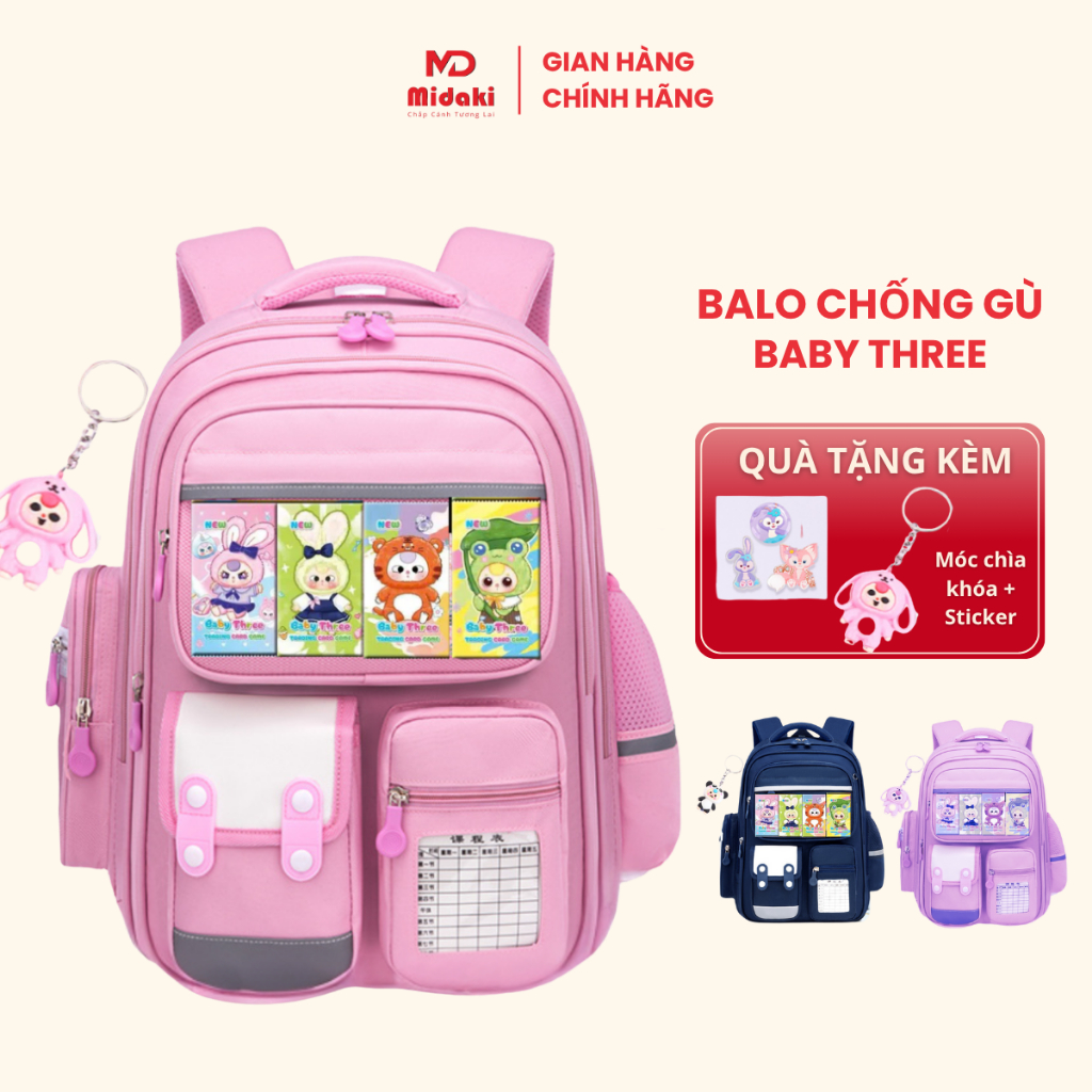 COMBO Balo Chống Gù Baby Three Bé Ba Cho Bé Trai Gái Học Sinh Cấp 1 2 ...