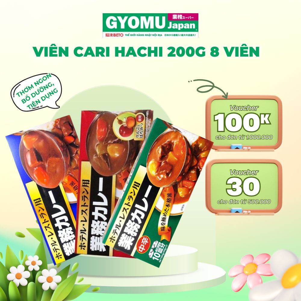 Viên cari Hachi kiểu Nhật 3 vị (không cay - cay vừa - cay) 200g ...