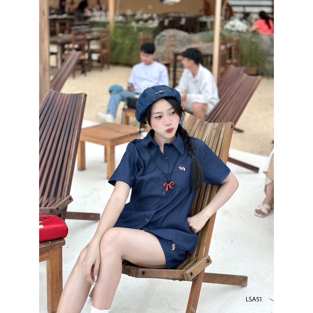 Set short jean áo sơ mi thêu túi set đồ nữ CHIBEST LSA51 | Shopee Việt Nam