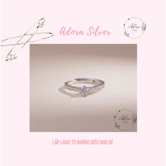 Nhẫn nữ bạc xi bạch kim đá Moissanite 4 ly kiểm định Adora Silver thanh lịch, tinh tế U04 ...