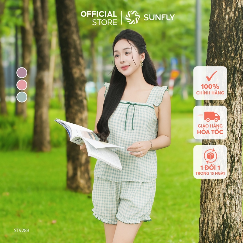 Bộ Pijama nữ thô kẻ SUNFLY áo 2 dây bản to quần sooc ST9289 | Shopee ...