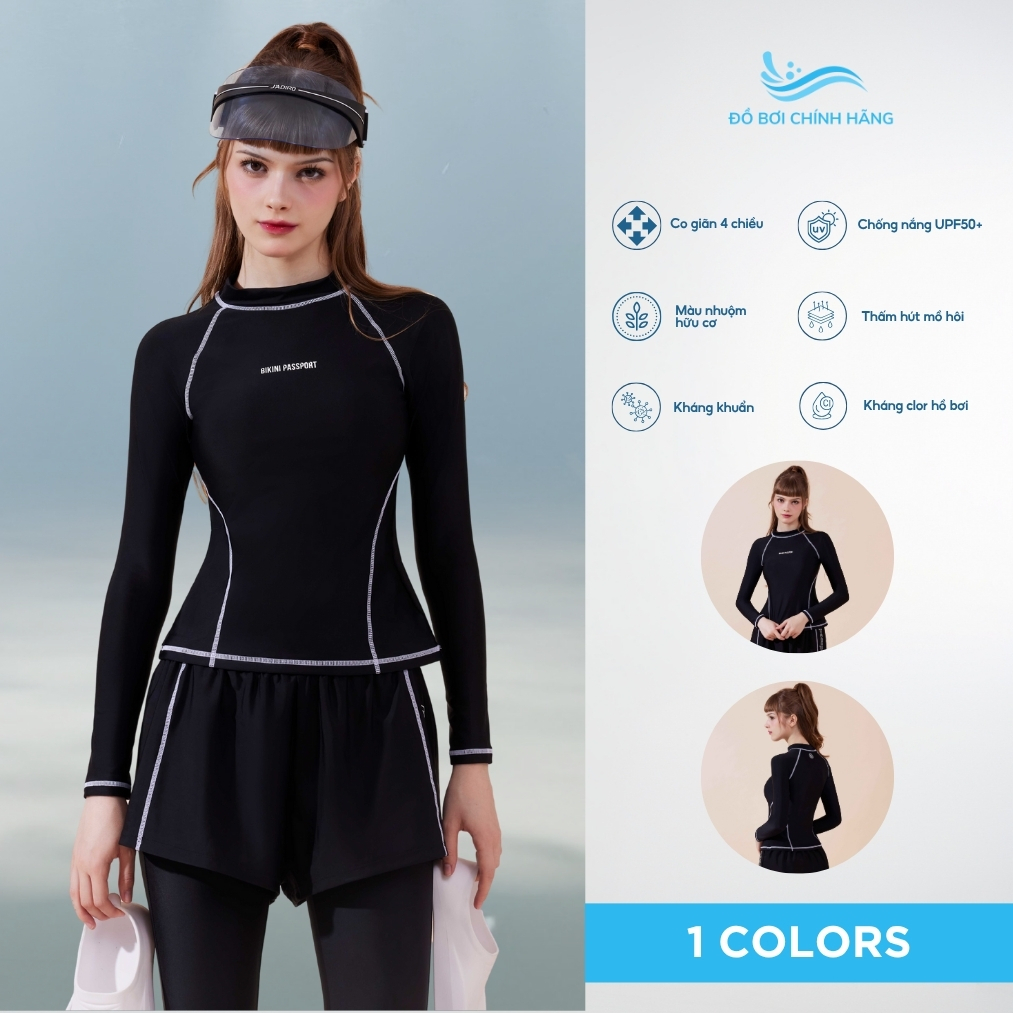 Áo bơi lẻ Nữ BIKINI PASSPORT kiểu Áo bơi tay dài may 4 kim - Đen Trắng ...