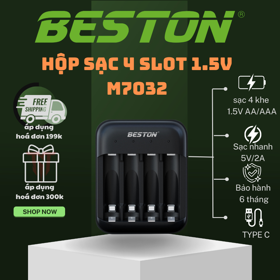 Bộ Sạc 1.5V Beston Pin AA & AAA Beston M7032 Lithium Li-on 1.5V 4 Slot ...