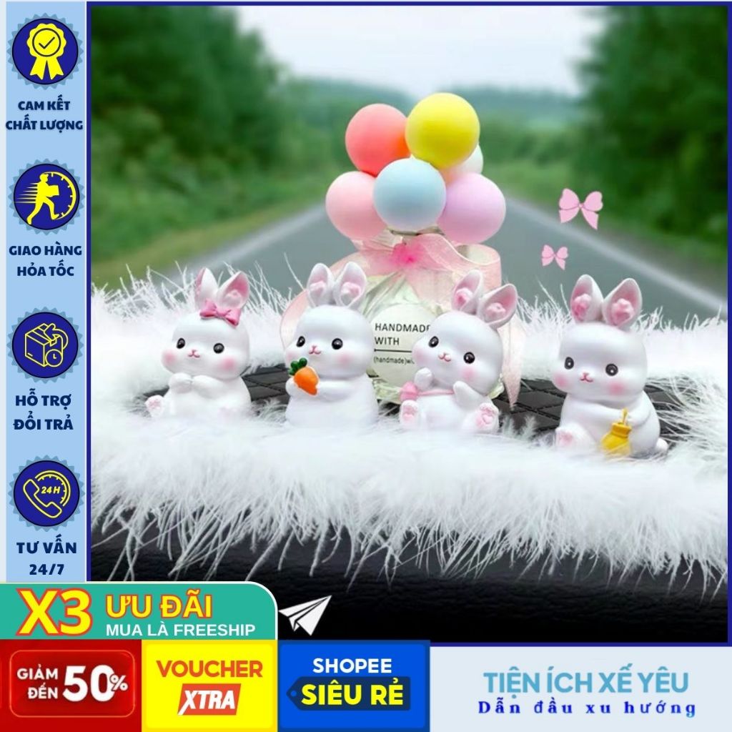 Phụ Kiện Trang Trí Ô Tô, Xe Hơi, máy tính , Bàn Học 4 Chú Thỏ Dễ Thương ...