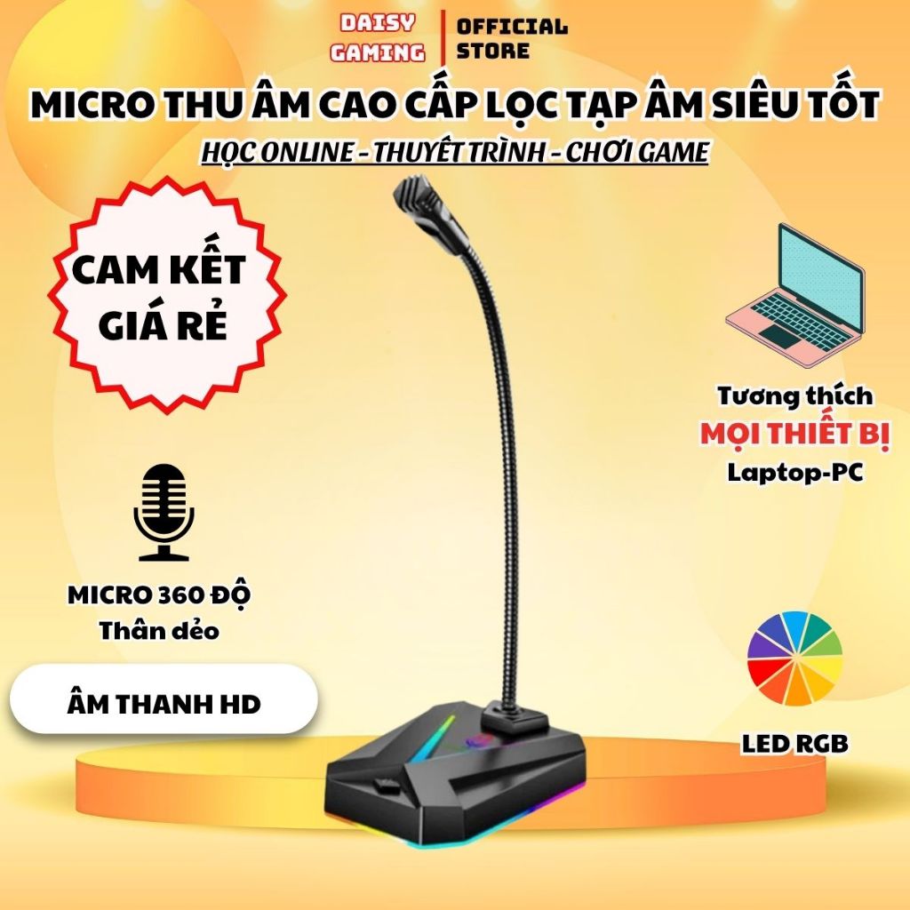 Micro Máy Tính, Laptop MK10 Jack USB Có LED Thu Âm 360 Độ Lọc Tiếng Ồn ...
