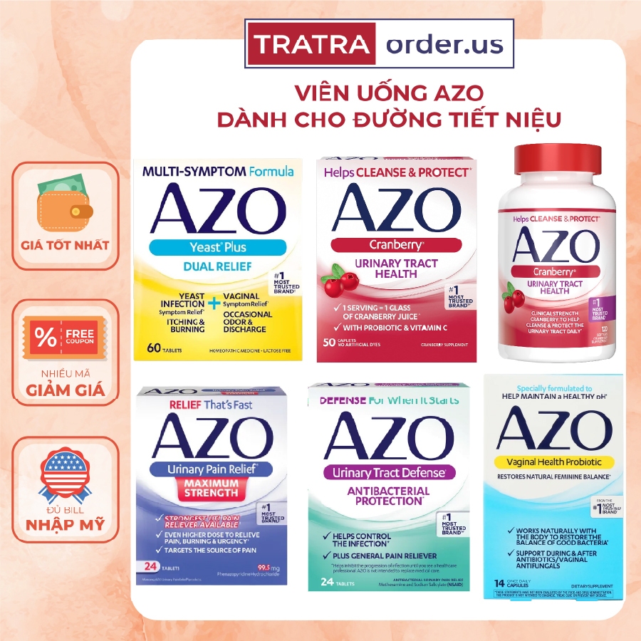 Viên uống AZO Đỏ Cranberry, Azo Vàng Yeast Plus, Azo Tím Urinary Pain ...