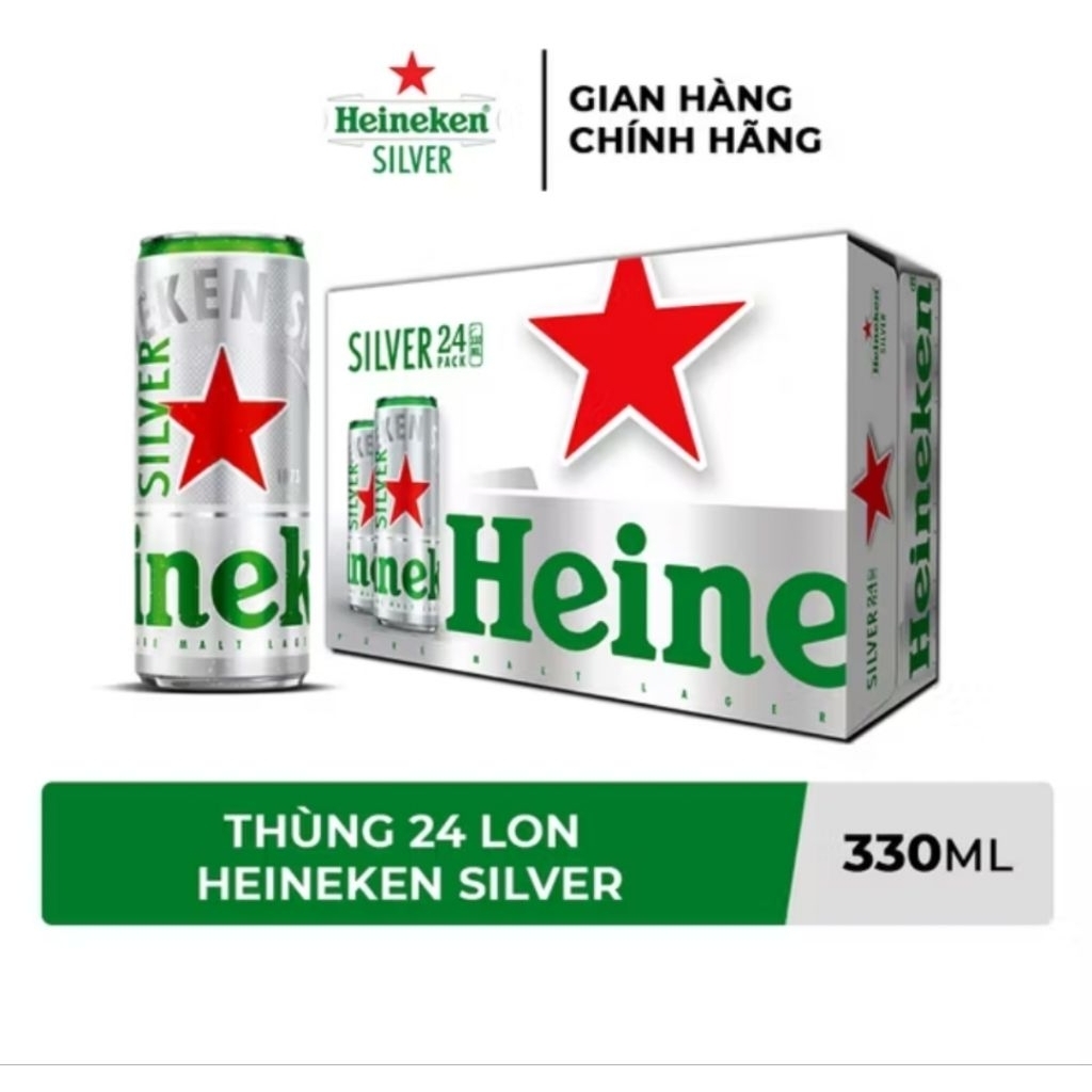 BIA HEINEKEN SILVER- KEN BẠC THÙNG 24 LON×330ML | Shopee Việt Nam