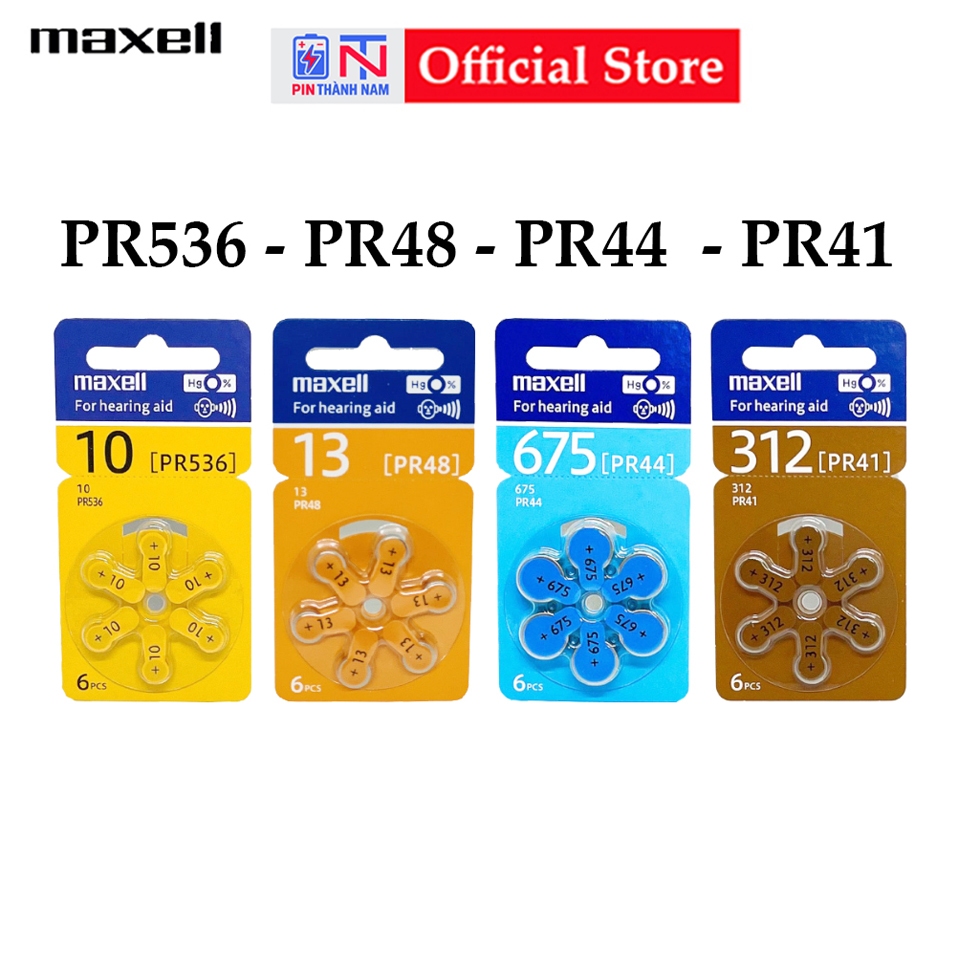 Pin Máy Trợ Thính Maxell PR48 ( 13 ) / PR41 ( 312 ) / PR44 ( 675 ) / PR536 ( 10 ) Vỉ 6 Viên ...