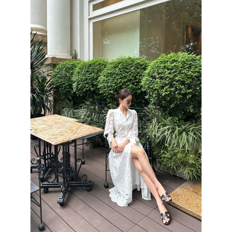 HEIDI - DAISY DRESS - đầm trắng dáng sơmi dài hoa văn cotton mát mẻ ...