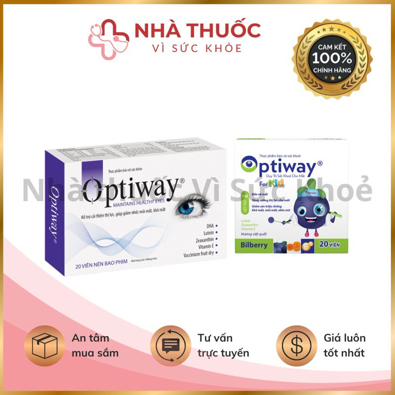 Viên uống OPTIWAY hộp 20 viên và Viên nhai OPTIWAY FOR KID giúp sáng ...