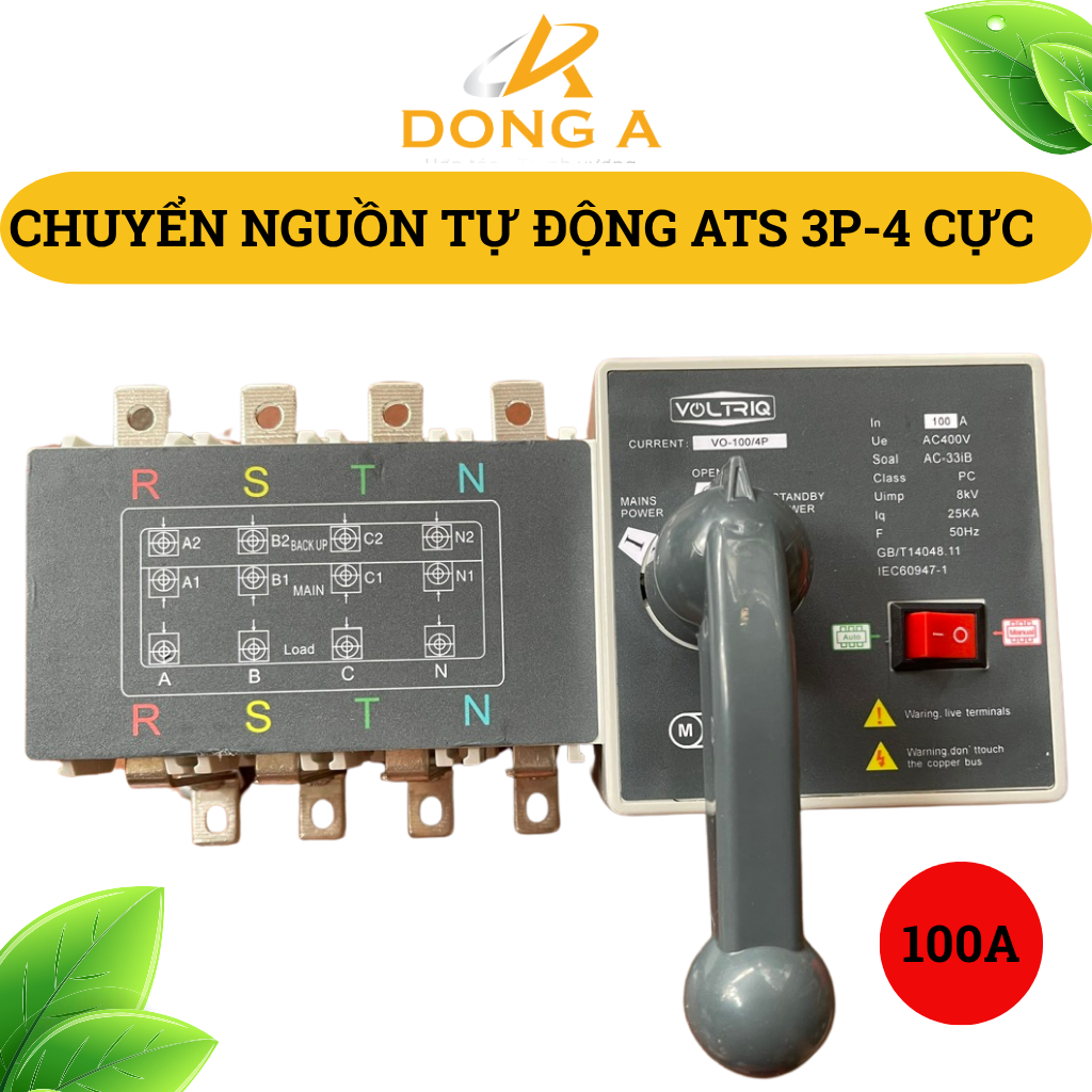 Bộ chuyển đổi nguồn tự động ATS 100A 3 pha, 4 cực 380V, chuyển đổi nguồn điện tự động 2 nguồn ...