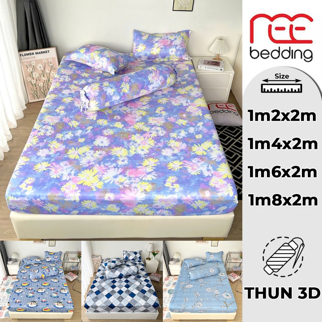 Bộ ga giường 4 món thun lạnh REE Bedding tổng hợp họa tiết 3D đủ size ...