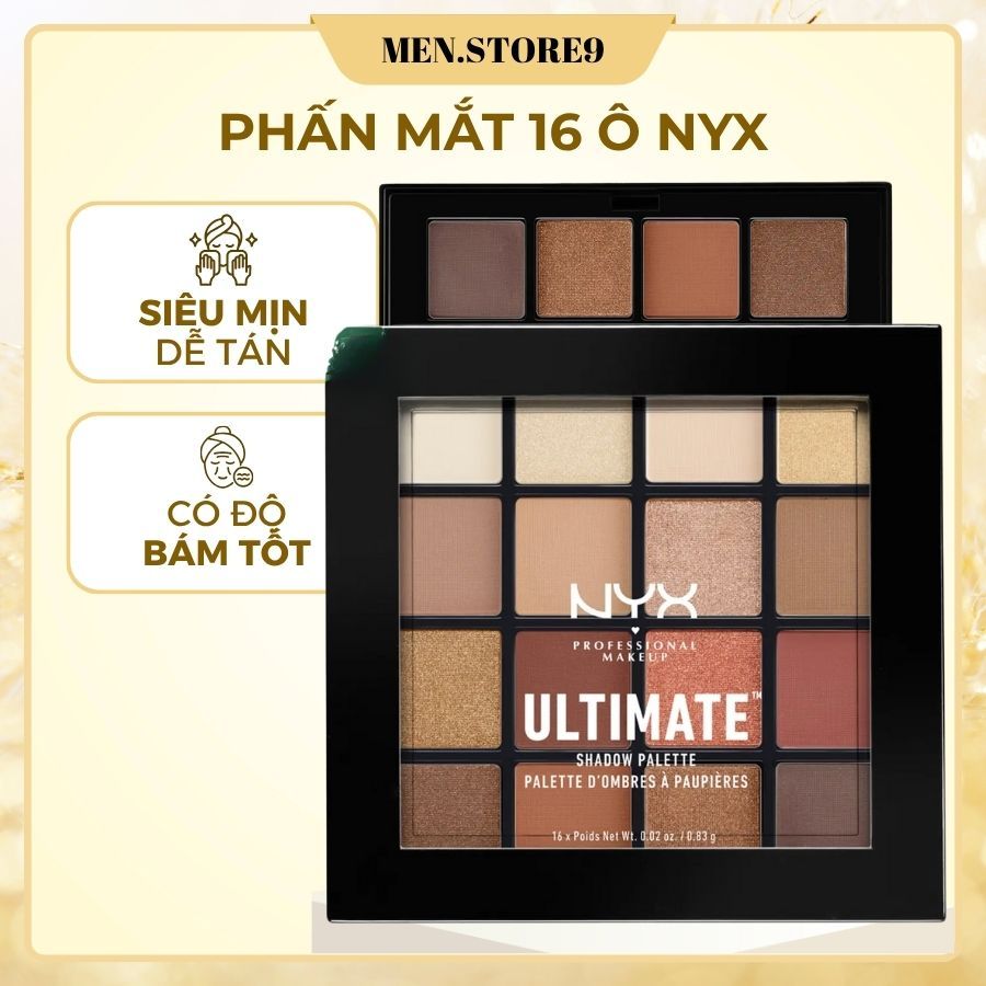 Bảng phấn mắt 𝐍𝐘𝐗 16 màu siêu lì ánh nhũ, Bộ màu Ultimate Shadow dành cho trang điểm chuyên ...