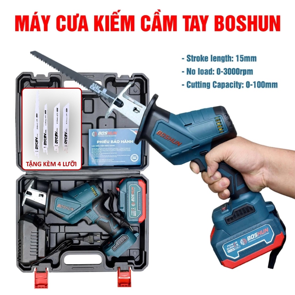 Máy Cưa Kiếm Pin BOSHUN Cắt Đa Năng, Động Cơ Không Chổi Than, Lõi Đồng - Tặng Kèm 4 Lưỡi Cưa ...