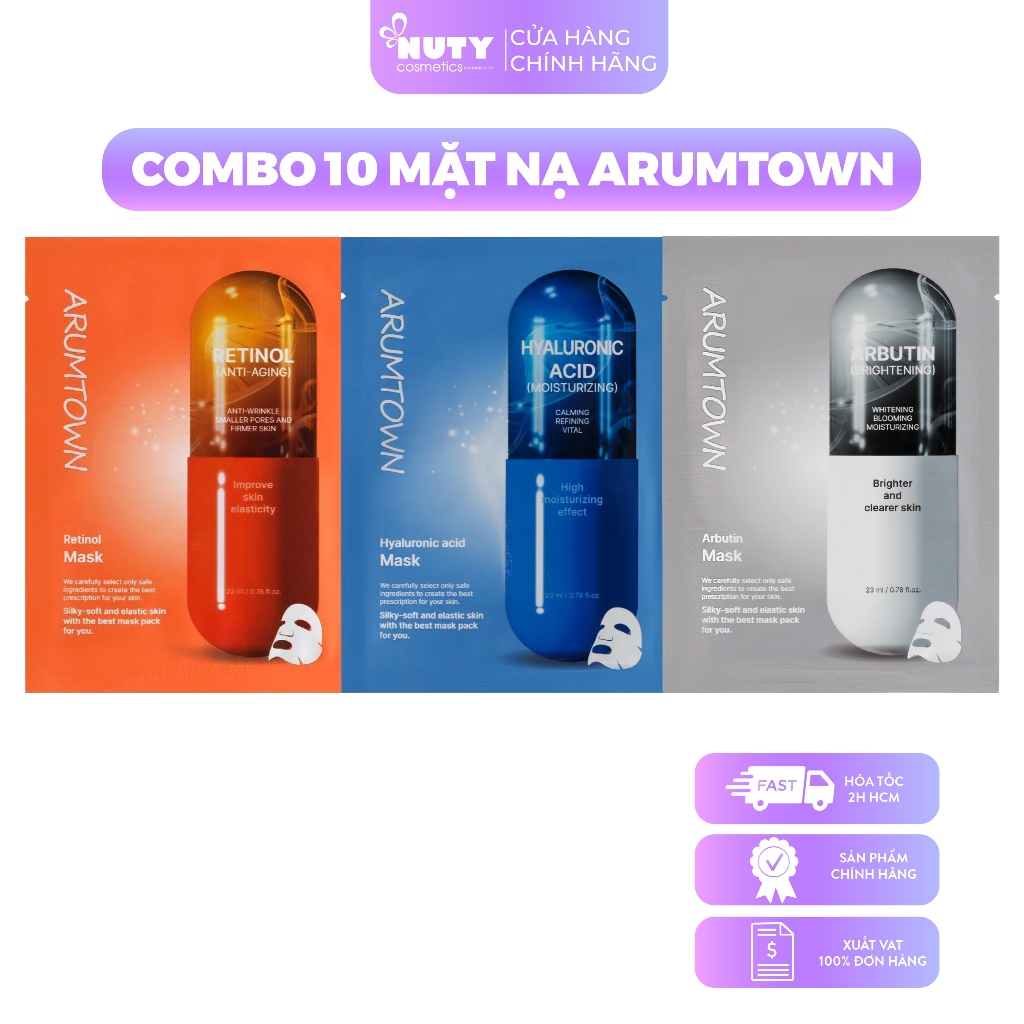 Combo 10 Miếng Mặt Nạ Dưỡng Ẩm, Sáng Da Arumtown Mask (23ml x10 ...