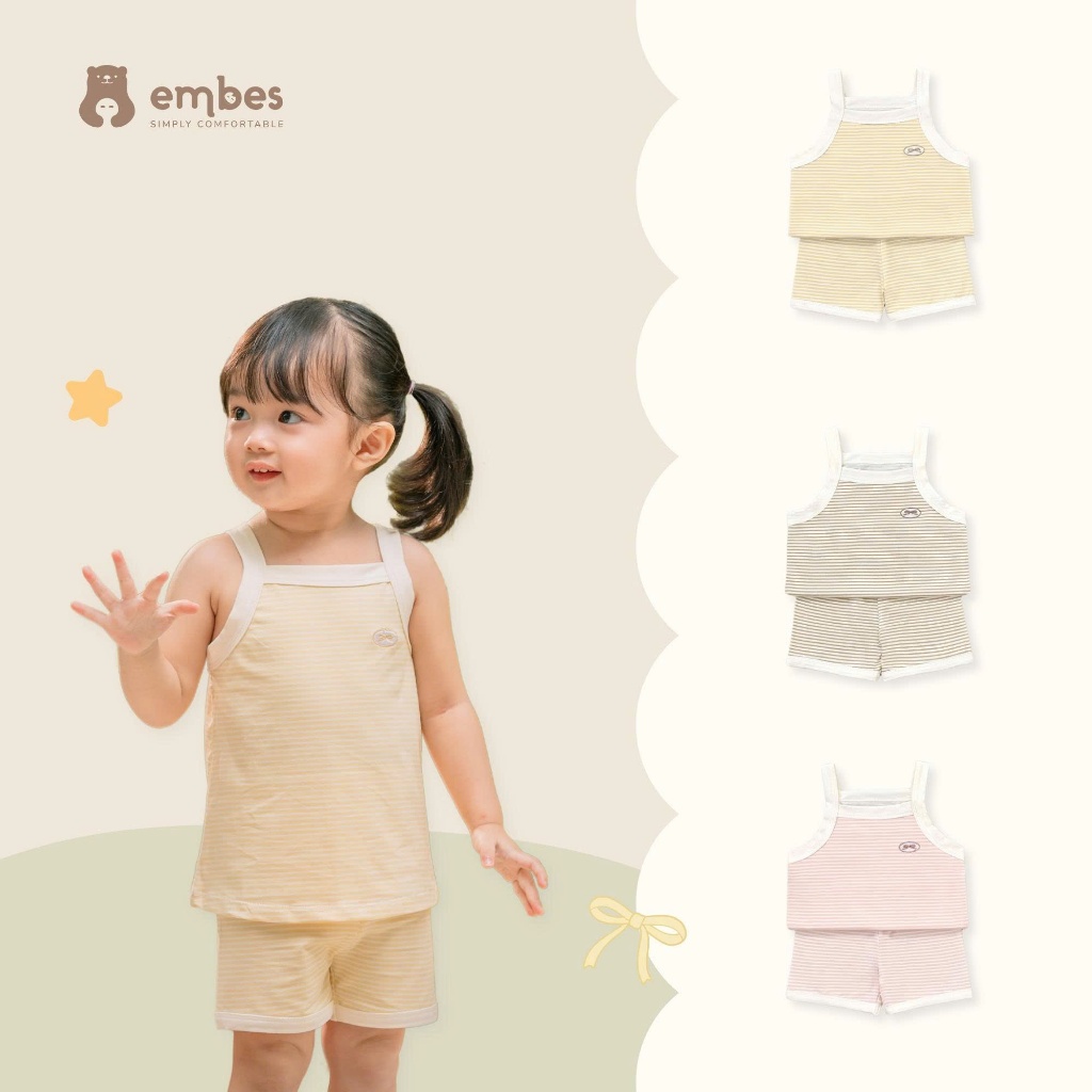 Bộ Hai Dây Chất Cotton Pettit Cho Bé Gái Embes, Đồ Bộ Hai Dây Thêu Hoạ ...