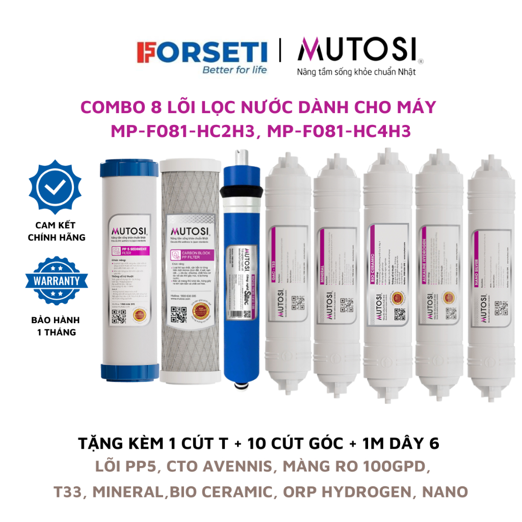 combo 8 lõi lọc nước MUTOSI DÀNH CHO máy MP-F081-HC2H3, MP-F081-HC4H3 ...