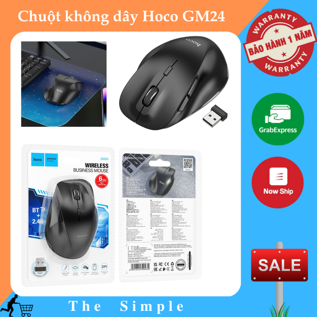 Chuột không dây Hoco GM24 - Chuột Gaming Hoco 5 Cấp Độ 1600 DPI 6 Nút 2.4G | Shopee Việt Nam
