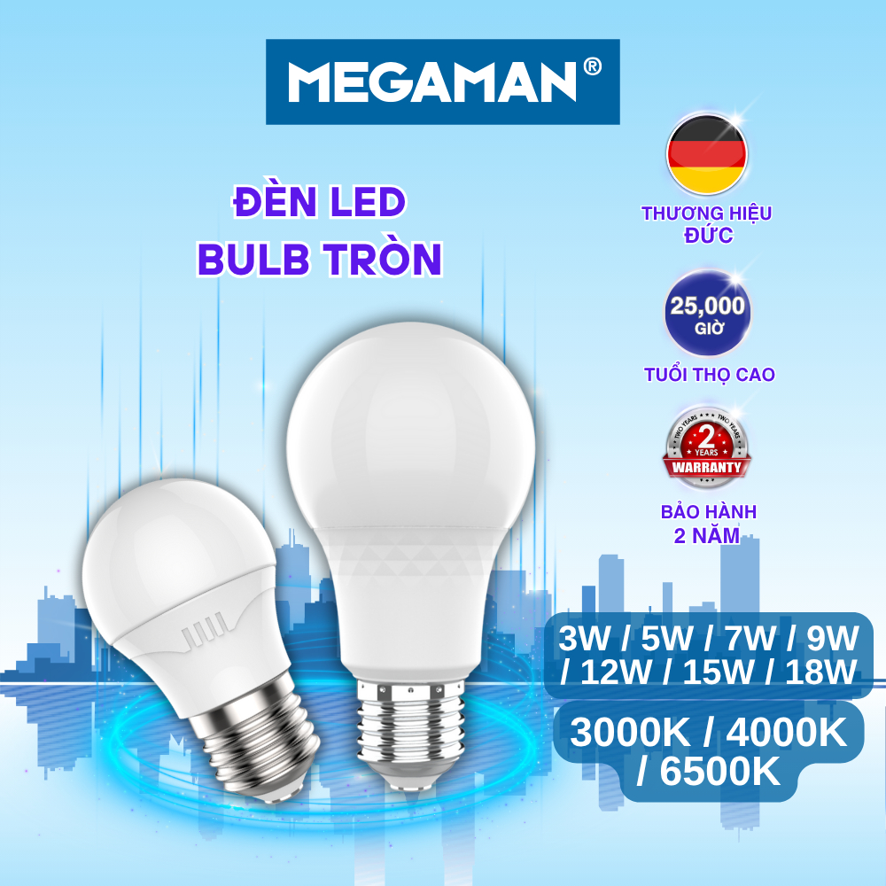 [CHÍNH HÃNG ĐỨC] Bóng đèn LED Bulb tròn MEGAMAN tiết kiệm điện - 3W 5W 7W 9W 12W 15W 18W ...