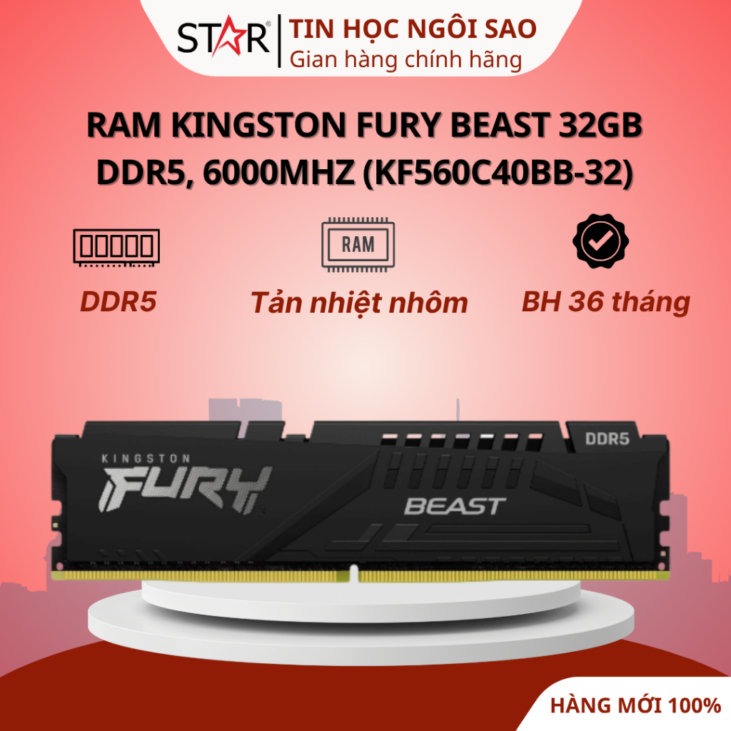 Ram Kingston Fury Beast 32GB | DDR5, 6000MHz (KF560C40BB-32) - Bảo hành 36 tháng | Shopee Việt Nam