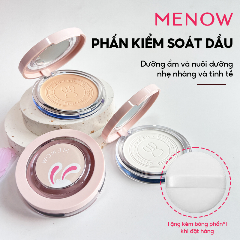 Phấn phủ nén kiềm dầu MENOW Rabbit Compact Powder chống nước, che phủ hoàn hảo 8.5gr tặng kèm ...
