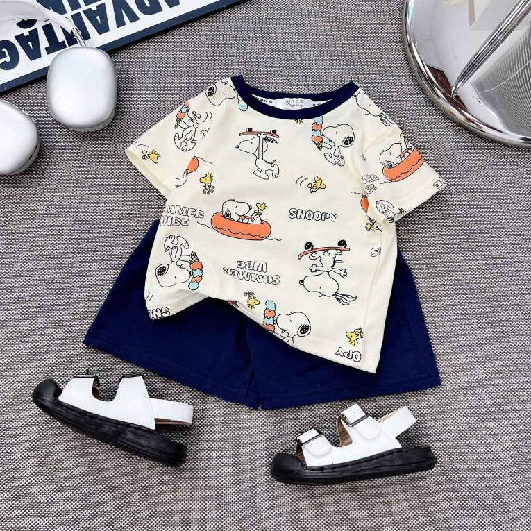 Bộ Cộc Tay Chú Chó Snoopy Cho Bé Trai Quần Kaki Vải Cotton Co Giãn 4 ...